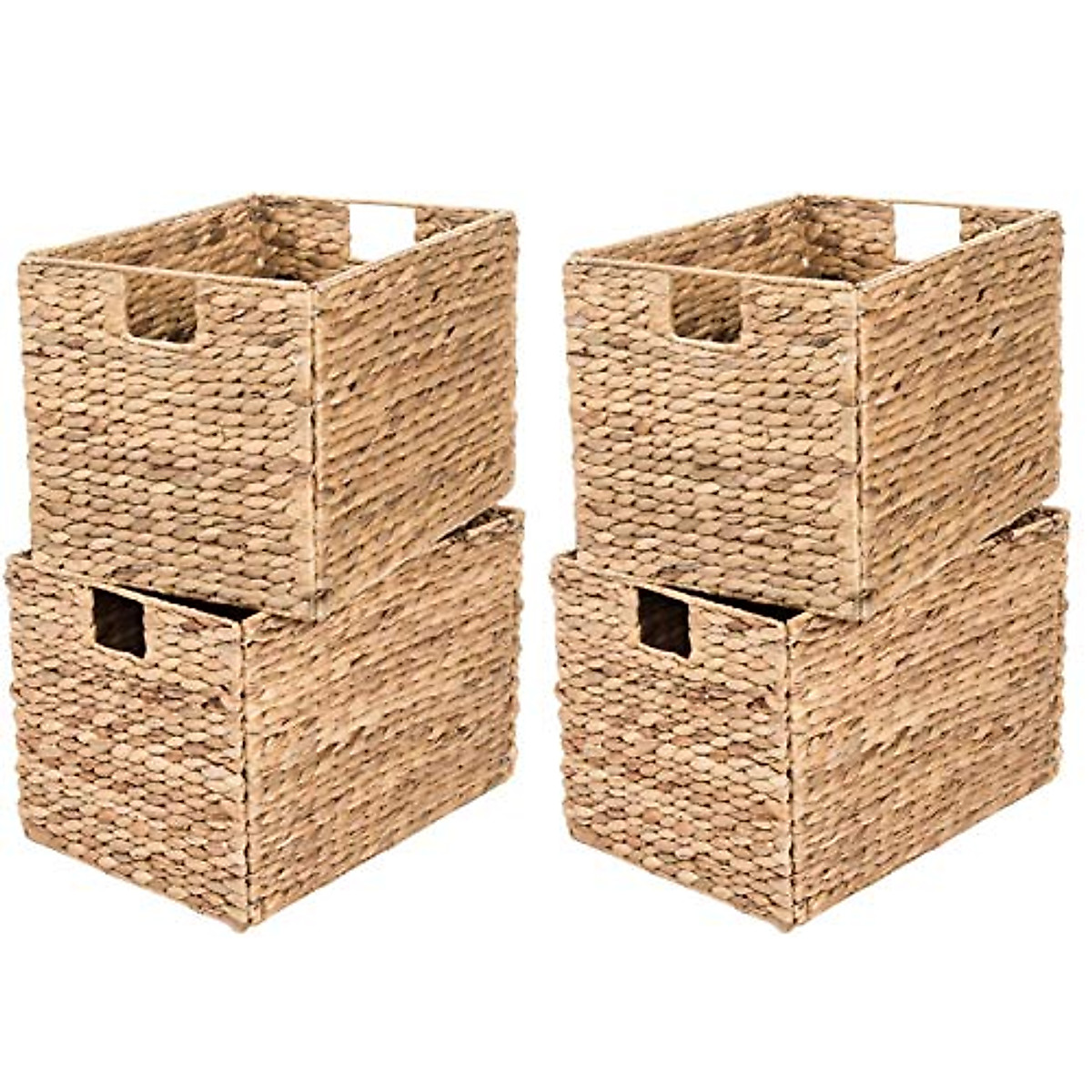 4 Decorative Hand-Woven Small Water Hyacinth Wicker Storage Basket, 13x11x11 Perfect for Shelving Units