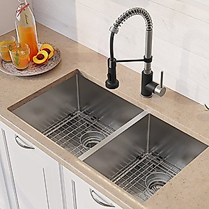 Kraus KHU103-33-1610-53SSMB Set with Standart PRO Sink and Bolden Commercial Pull Faucet in Stainless Steel Matte Black Kitchen Sink & Faucet Combo, 33 Inch