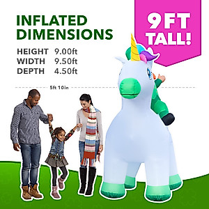 Holidayana 9ft St Patricks Day Inflatable Leprechaun Riding Unicorn - Leprechaun and Magical Unicorn Blow Up Yard Decoration, Includes Built-in Bulbs, Tie-Down Points, and Powerful Built-in Fan