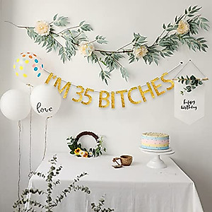 santonila I'm 35 Bitches Banner for Women Girls 35th Birthday Party Decorations