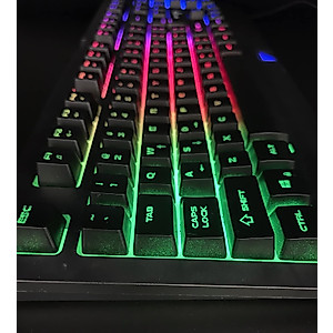 Gaming Keyboards Black Membrane Gaming Keyboard,104 Keys Laser US Layout * Metal Included,Keycaps and Space Backlight,Lighting with Rainbow Color