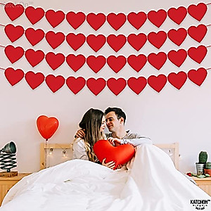 Felt, Red Heart Garland for Valentines Day Decor - Pack of 40, No DIY | Valentine Garland for Valentines Day Decoration | Galentines Day Decorations | Heart Garland, Romantic Decorations Special Night