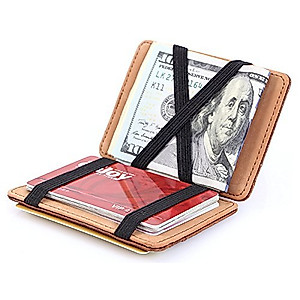 Patty Both Slim Leather Pocket Wallet with Magic Money Clip & Card Holders (Black)