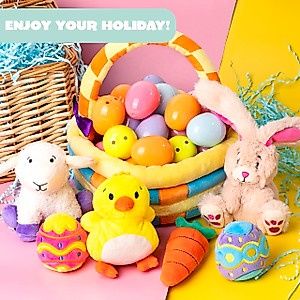 JOYIN 7 Pcs Easter Basket Plushies playset Easter Basket Stuffers Toys for Easter Party Favors Plush Easter Basket for Kids of All Ages