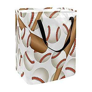 Baseball Bat and Balls Sport Pattern Print Collapsible Laundry Hamper, 60L Waterproof Laundry Baskets Washing Bin Clothes Toys Storage for Dorm Bathroom Bedroom