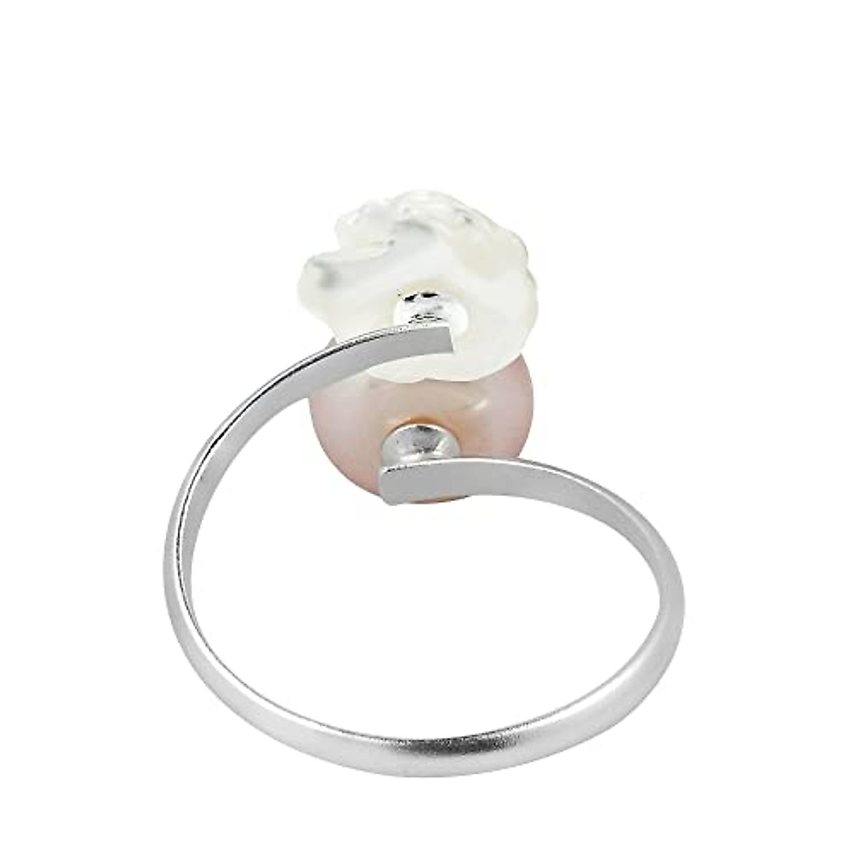 AeraVida Charming White Rose Wrap Cultured Freshwater Pink Pearl .925 Sterling Silver Ring | Cute Wedding Rings For Women | Gift for Daughter | Sterling Silver Rings (8)