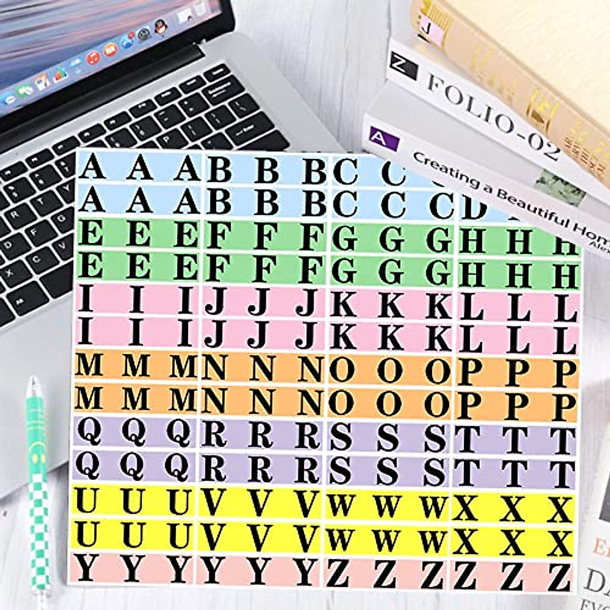 Alphabet Book Spine Labels Alphabet Letters Teacher Supplies Stickers for Classroom 520 Pcs A-Z Tab Dividers Stickers File Folder Labels Library Books Bin Shelf Labels for Classroom Book Organization