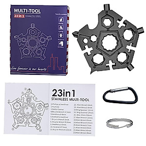 10 Pack The Pentagon Carbon Steel 23-in-1 Snowflake Multitool Screwdriver, 18 in 1 Multi Snow Tool Wrench New Upgrade (Black)