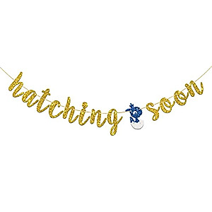 INNORU Hatching Soon Banner, Dinsaur Theme first Birthday Party Decorations, Baby Shower, Happy Birthday Party Decorations Gold Glitter