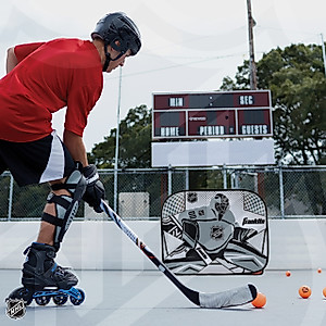 Franklin Sports Kids Portable Street Hockey Goal + Shooter Tutor Set - Pop Up Folding Net with Goalie Target Included - 2-in-1 Goal Set