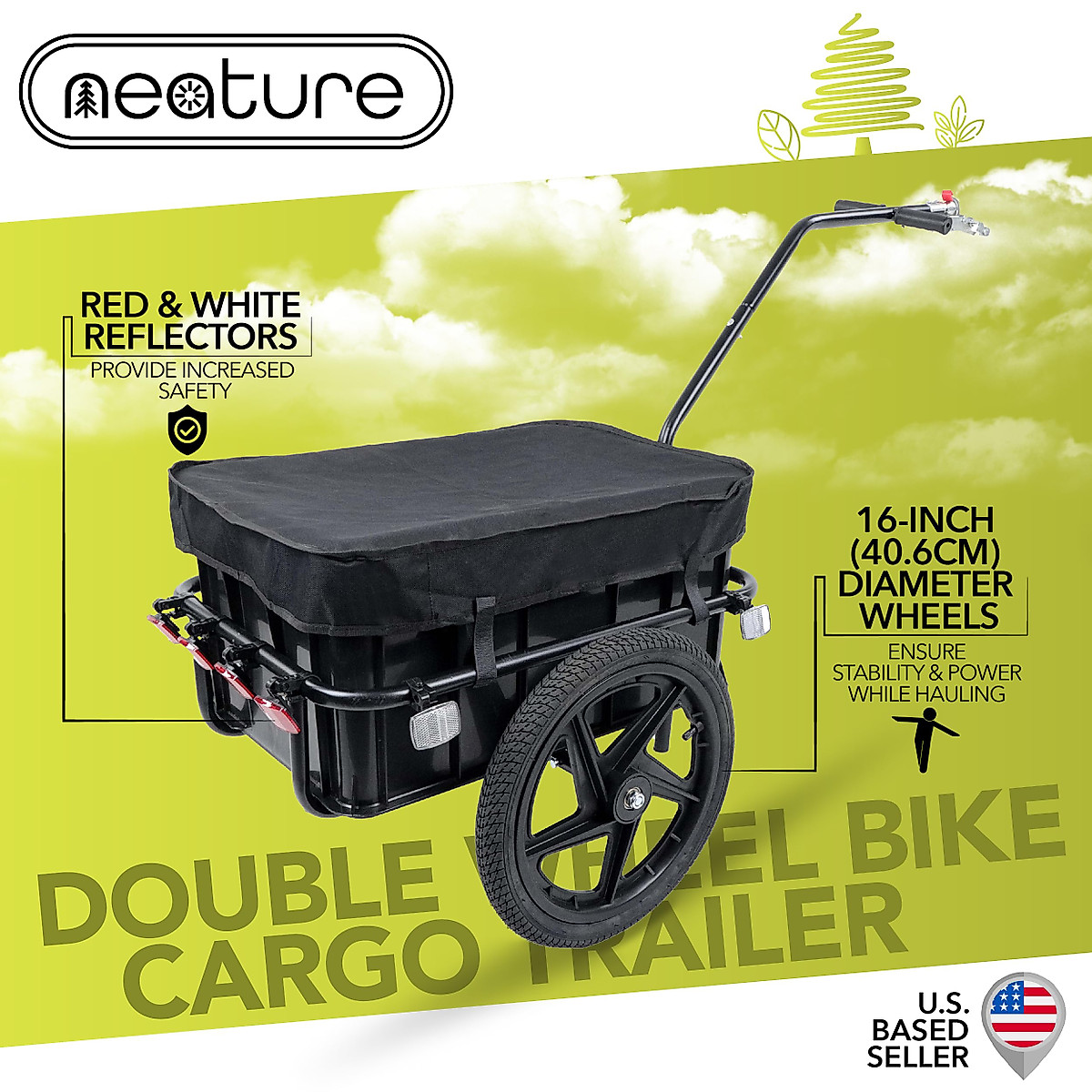 Neature Bike Trailer Utility Cart and Bike Trailer Attachment Kit - 88lb Capacity Towable Bike Cargo Wagon for Travel