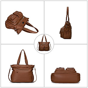 KL928 Large Purses for Women Shoulder Bag Tote Handbags Stylish Vegan Leather Hobo Bags Ladies (A-Brown-2)