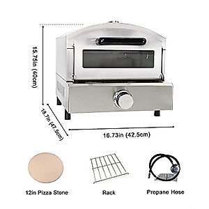 BNDHKR Gas Pizza Oven Stainless Steel Pizza Maker with 12 Inch Round Pizza Stone Portable Pizza Baker for Party and Outdoor Cooking,16.73 x 18.7 x 15.75 inches