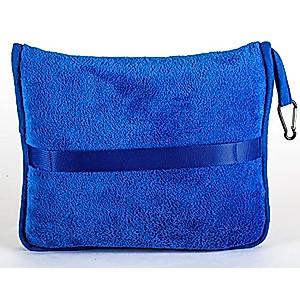 BlueHills Premium Soft Travel Blanket Pillow Airplane Blanket Packed in Soft Bag Pillowcase with Hand Luggage Belt and Backpack Clip, Compact Pack Large Blanket for Any Travel (Royal Blue T003)