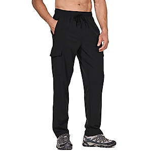 BALEAF Men's Hiking Pants Waterproof Lightweight Quick Dry Cargo Travel Elastic Waist Strentch Straight Leg UPF 50+ for Work Athletic Black Size M