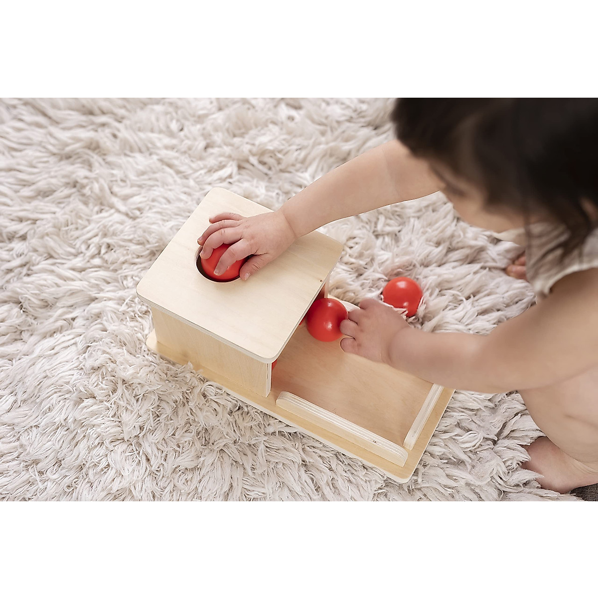 Montessori Object Permanence Box Wooden Toy Tray and Ball Drop w/ Three (3) Balls Baby First Learning Toys Imbucare Box