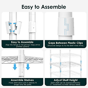 Memobarco Clothing Racks with Wheels for Hanging Clothes with Shelves, Closet Organizers and Storage Metal Heavy Duty,Rolling Wardrobe Garment-Rack Metal Wire Shelving Freestanding, White