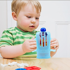 Squeeze Proof Holder for Food Pouches & Juice Boxes, Universal Multipurpose Design, Makes Baby More Fond of Self-Feeding, Prevent Messes, Food Safe (Blue)