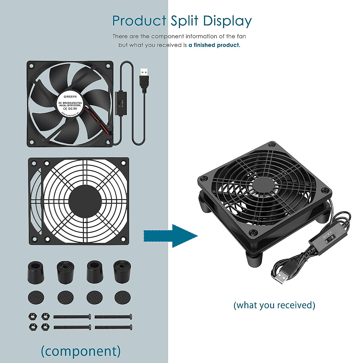 Qirssyn USB Computer Fan Quiet, 5V Powered Fan with Speed Controller for Router Modem Receiver DVR Xbox TV Box Cooling