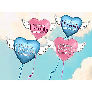 Happy Heavenly Birthday blue/purple heart shaped balloon with angel wings