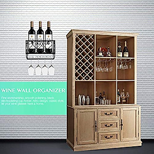 Cabilock Metal Hangers Wall Mount Clothes Rack Wall Mounted Wine Rack Wire Wine Glass Rack Wine Bottle Holder Wine Glass Hanger Stemware Rack for Bar Kitchen Metal Clothes Hanger Wall Clothes Rack