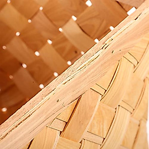 Rattan Picnic Basket Natural Woven Woodchip Baskets with Leather Handle Wicker Laundry Hamper Seagrass Storage Bin Container for Fruit Vegetable 24cm