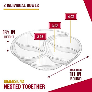 PlasticPro 2 Section Divided Plastic Serving Food Tray Yin Yang 2 Part Double Section Decorative Dish for Parties and Hosting, 1 Set of Clear