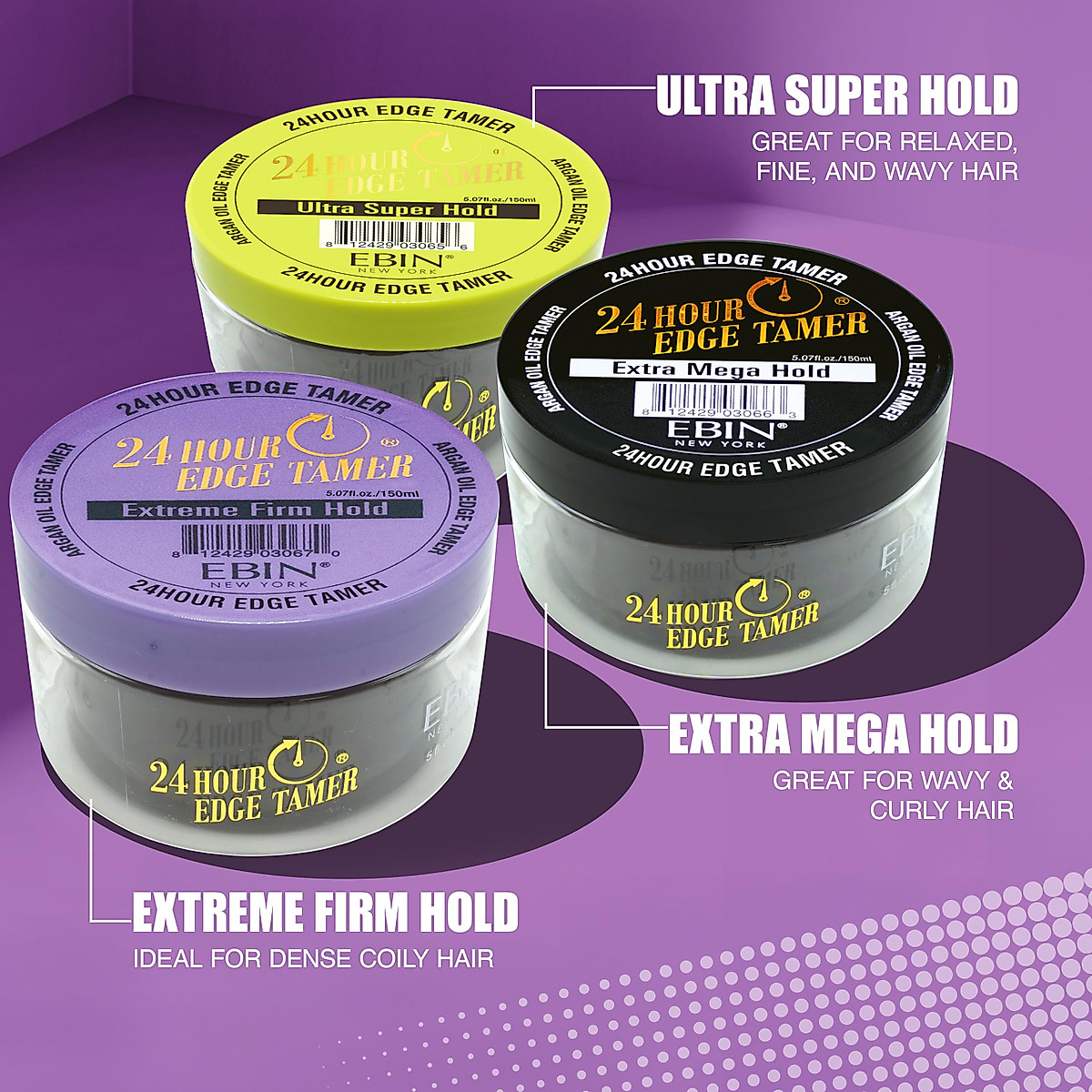 EBIN NEW YORK 24 Hour Edge Tamer, Ultra Super Hold, 8.25 Oz - No Flaking, No White Residue, Shine and Smooth texture with Argan Oil and Castor Oil