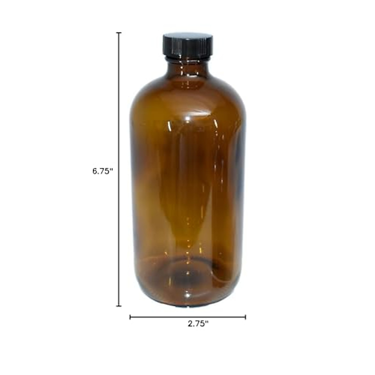 (12 Pack) GBO 16 oz. Amber Boston Round Glass with Black Poly Cone Cap