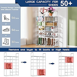 Mavivegue Metal Shoe Rack Organizer, 7 Tiers Tall Shoe Shelf Storage, Vertical Large Boot Rack, Stackable Shoe Racks for Entryway, Closet, Garage, Bedroom, Cloakroom -White