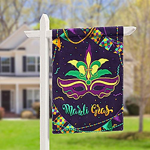 Tatuo 2 Pieces Mardi Gras Garden House Flag Fleur De Lis Garden Flag Double Sided Mardi Gras Party Decoration Flag for Yard Lawn Decoration, 12 x 18 Inch