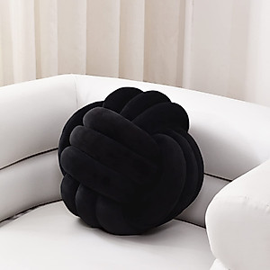 Sioloc Soft Knot Ball Pillows,Round Throw Pillow Cushion Home Decoration Plush Pillow,Throw Knotted Pillow Handmade Round Plush Pillow（7.8inches,Black）
