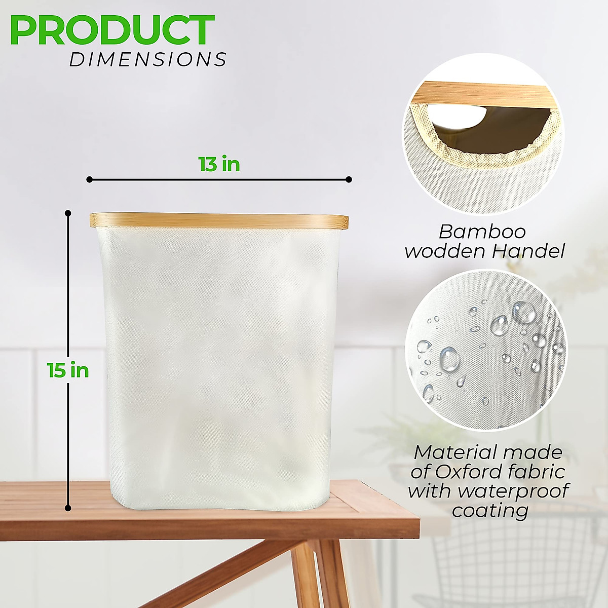 COZYVIBE Collapsible Bamboo Laundry Basket - Foldable Storage Bin, Laundry room organizer, Small Toy Organizer, 2-in-1 Collapsible Storage for Home & Room