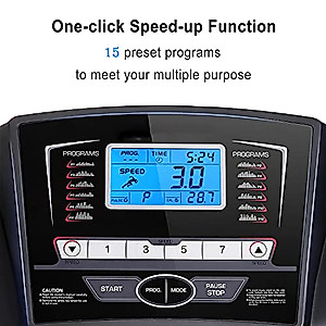 Folding Treadmill Electric Treadmill Motorized Running Machine Tread Belt with 15 Preset Programs & Incline LCD Display & Cup Holder Home Gym 52.87 in(L)x26.77 in(W)x45.7 in(H)