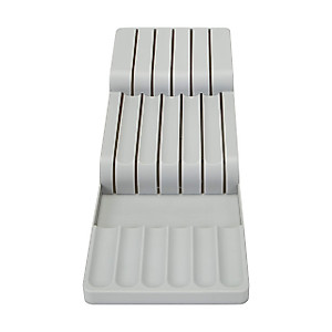 Kitchen Details 2 Tier Knife Drawer Organizer | Holds 11 Knives | Utensil Holder | Knife Block | Storage & Organization | Space Saver | Grey