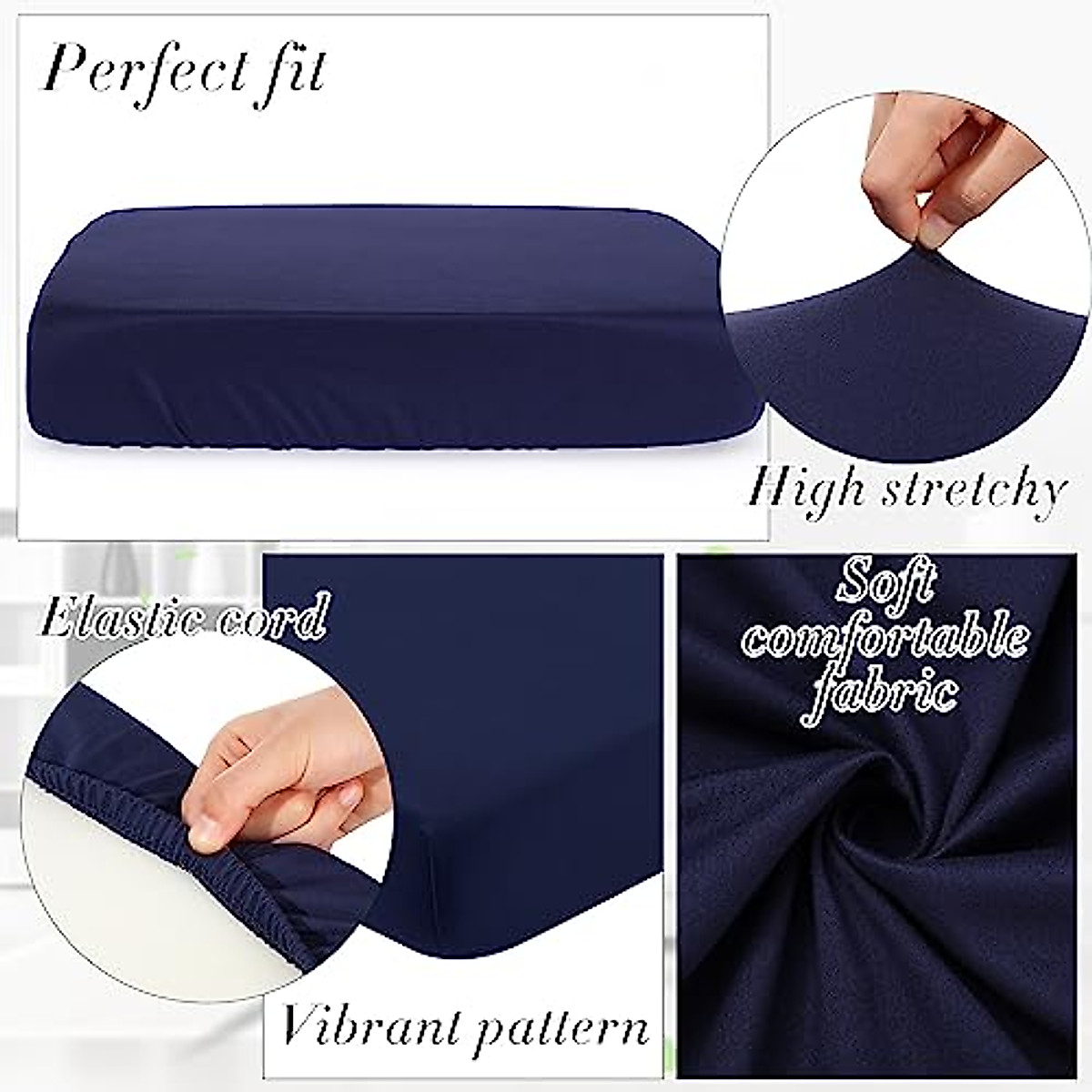 Newwiee 8PCS Patio Stretch Sofa Cushion Cover Outdoor Cushion Cover Replacement Couch Slipcover Sofa Seat Cover Soft Flexibility Chair Cushion Cover Furniture Protector (Navy,Waterproof Pure)