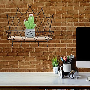 Garneck Rustic Floating Shelves Crown Shaped Wall Shelf Wrought Iron Entryway Key Holder Wall Organizer Sculpture Vase Storage Rack for Home Office