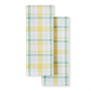 Martha Stewart Valley Plaid Kitchen Towel 2-Pack Set, Yellow, 16"x28"