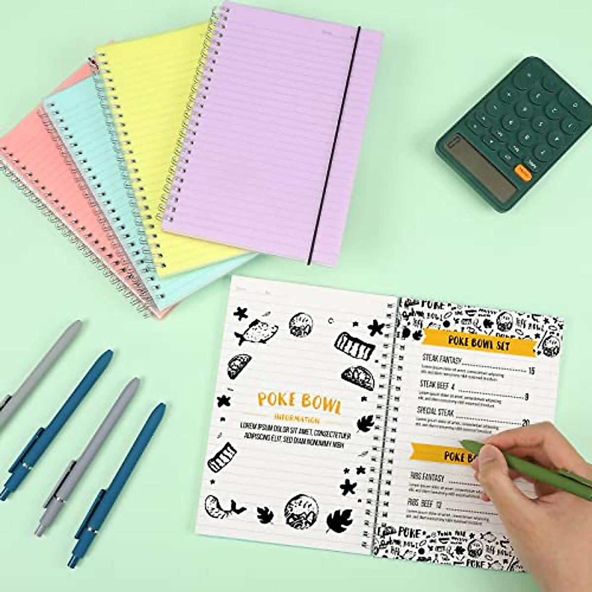 EOOUT 5 Pack Lined Spiral Notebook, 5.7" x 8.3" Journal for Women, Thick Plastic Cover, 160 Pages, 100gsm, Back to School, Office, Artist Writing/Drawing (Candy Colors)