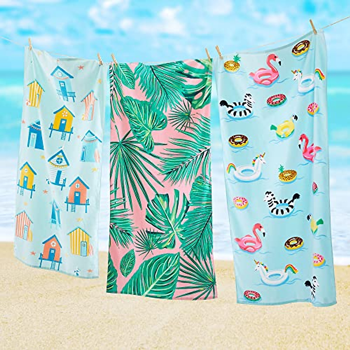 Sun Sprouts 100% Cotton Beach Towel Palm Leaves Pattern for Kids & Toddler. Bath, Pool, Camping, Travel Towel for Boys & Girls. 30” x 60” Quick-Dry & Super Absorbent Beach Blanket