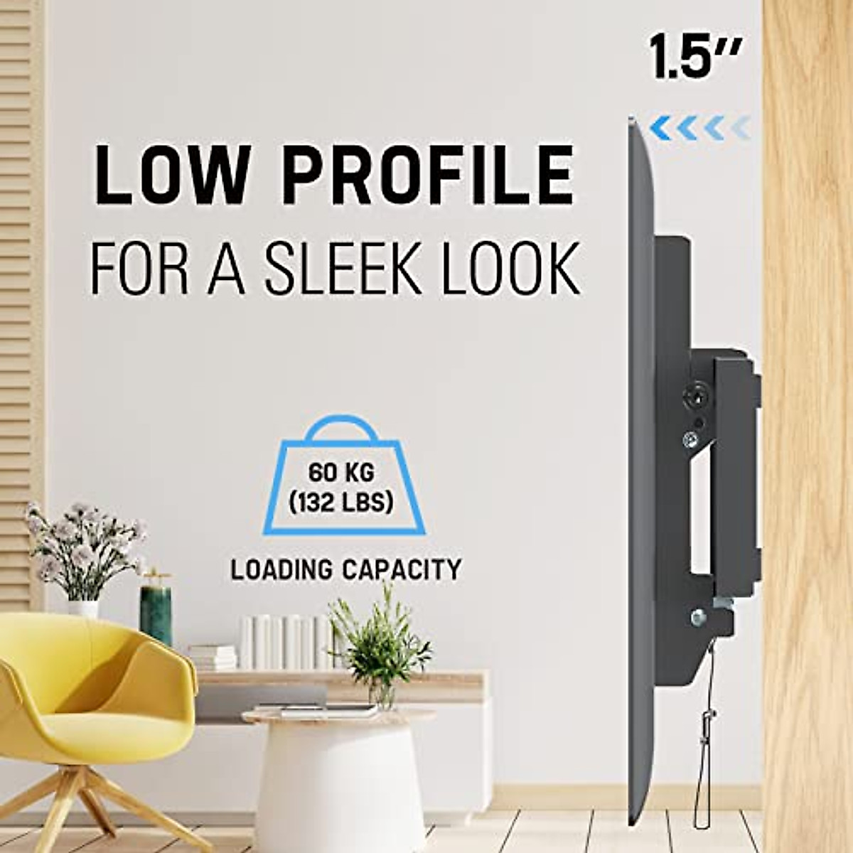 Mounting Dream Tilting TV Wall Mount for Most 37-70 Inches Flat Screen TVs, TV Mount - Wall Mount TV Bracket up to VESA 600x400mm and 132 lbs - Easy to Install on 16", 18", 24" Studs