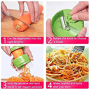 Handheld Spiralizer 3 in 1 Vegetable Slicer, Veggie Spiral Cutter Zucchini Spaghetti Maker Adjustable Spiral Slicer for Low Carb Vegan Meals