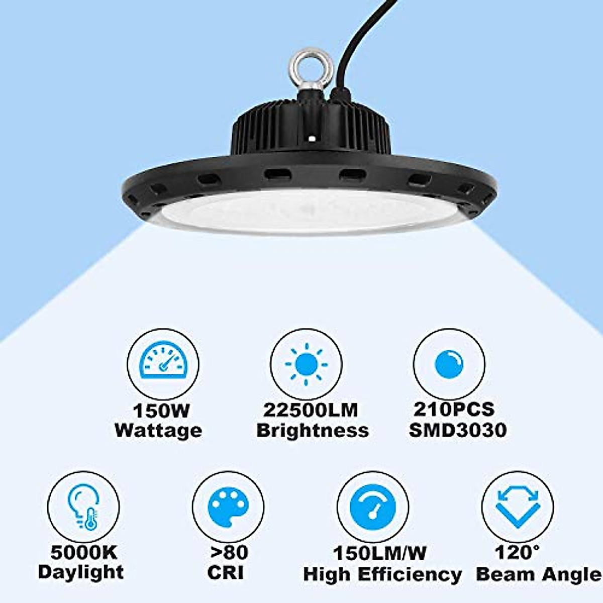 PATHBREAKER LED High Bay Light 150W UFO High Bay LED Light with UL Approved 6'Cable & Plug 22500LM 5000K 600W MH/HPS Replacement Commercial Warehouse Garage Barn Factory Shop Light