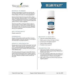 Vitality Oregano Essential Oil 5 ml by Young Living - Immune Support , Digestive-Cleansing , Antioxidants , Overall Wellness , Healthy Immune System , Cooking Essential , Fresh Herbal Note
