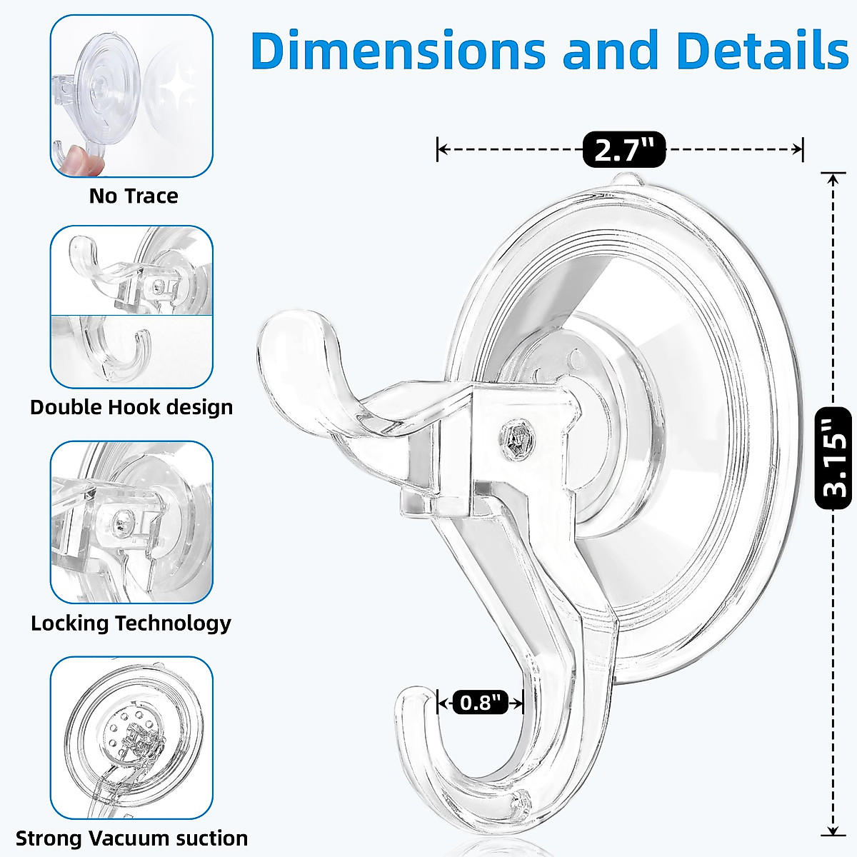 ANDGOO Suction Cup Hooks, 10 Pack Strong Vacuum Suction Cup for Shower Heavy-Duty Removable Wall Suction Cup Hangers for Bathroom, Kitchen Waterproof Suction Holder for Window Glass, Door