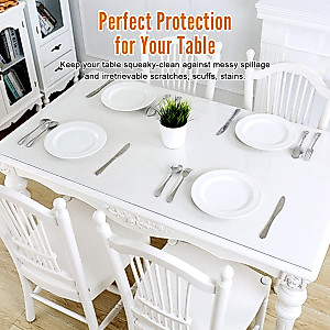 Royhom Clear Table Protector, 1.5mm Thick 60 x 36 Inch, Plastic Table Cover, Table Protector for Dining Room Table, Clear Table Cover Tablecloth Protector, Plastic Table Cloth for Kitchen Wooden Table
