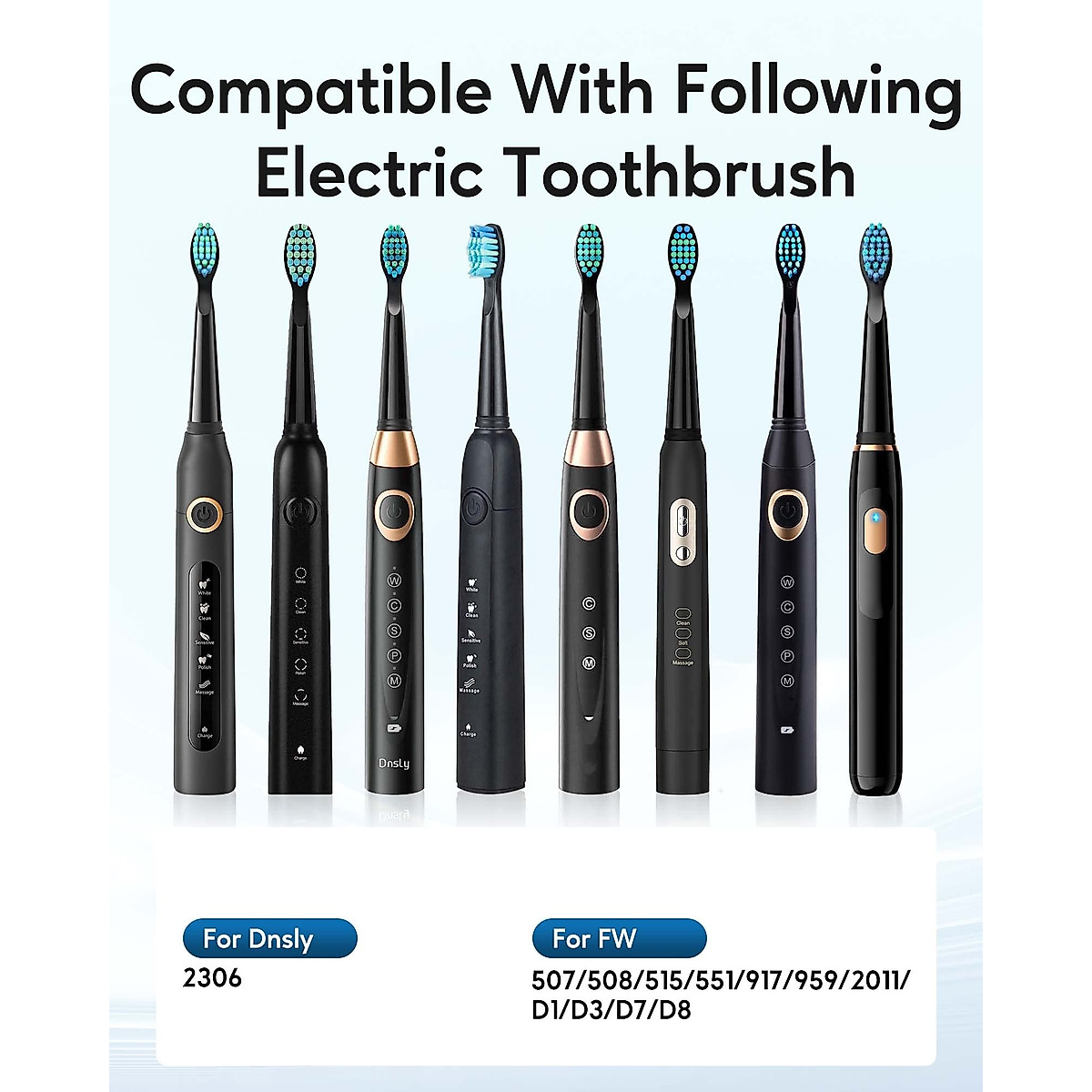 7 Pack Dnsly Electric Toothbrush Heads Compatible with FW-507/508/551/515/917/959/2011/D1/D3/D7/D8 Dnsly Toothbrush Heads, Black