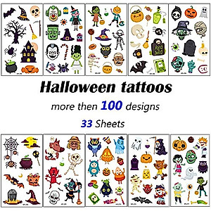 346 PCS Halloween Temporary Tattoos - CupaPlay - Pumpkin/Bats/Witch/Monster/Trick or Treat - Party Goodie Bag Stuffers Favors(33 Sheets)