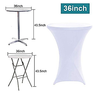 RELIANCER 2 Pack 36inch Highboy Cocktail Round Spandex Table Cover Four-Way Tight Fitted Stretch Tablecloth Table Cloth for Outdoor Party DJ Tradeshow Banquet Vendor Wedding(2PC 36''X43'',White)