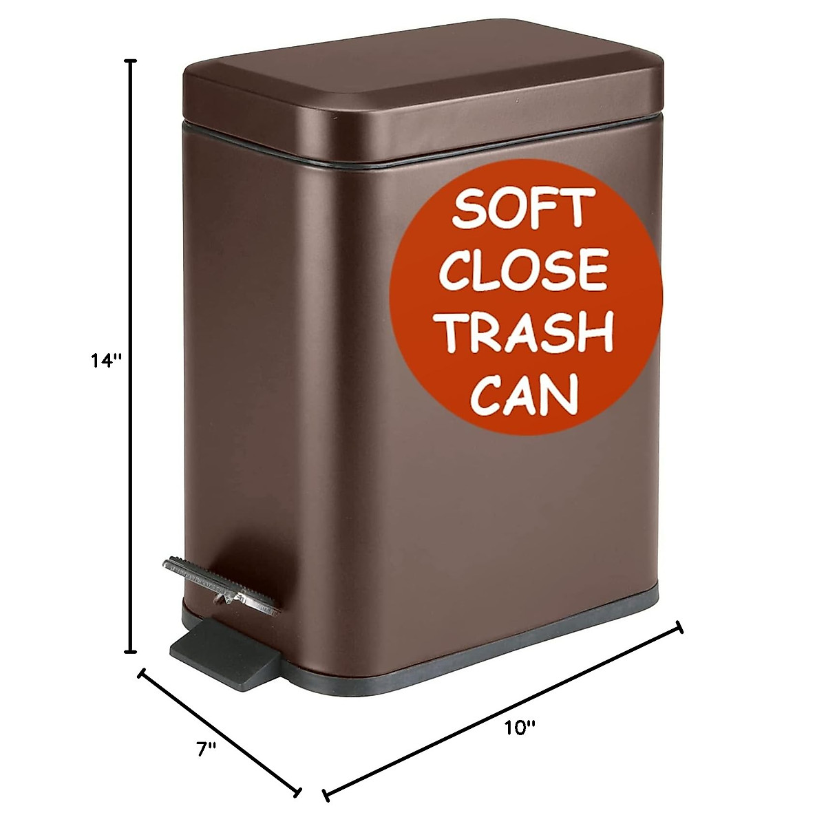 Homie Soft Close, Rectangular Trash Can 5L with Anti - Bag Slip Liner and Lid, Use as Mini Garbage Basket, Slim Dust Bin, or Decor in Bathroom, Restroom, Kitchen, or Bedroom (Bronze)